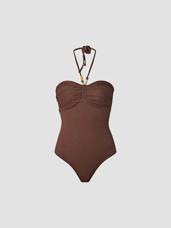 Shoshanna Halterneck Cinched One-piece Swimsuit - Mocha