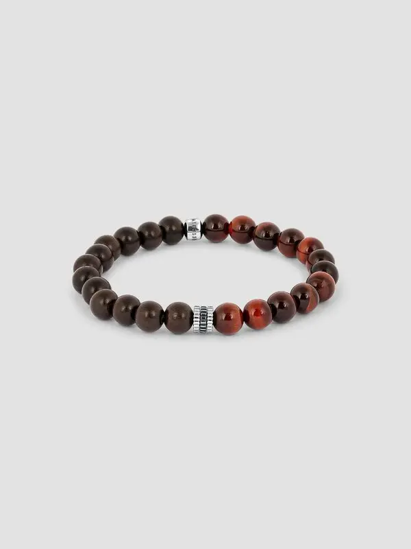 Tateossian Gear Trio Sterling Silver & Tiger Eye Beaded Bracelet