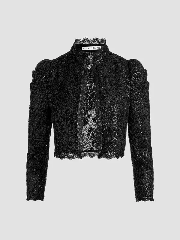 Alice + Olivia Thomasina Embellished Lace Crop Jacket - Black