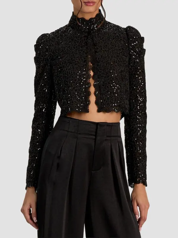 Alice + Olivia Thomasina Embellished Lace Crop Jacket