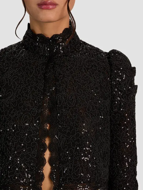 Alice + Olivia Thomasina Embellished Lace Crop Jacket