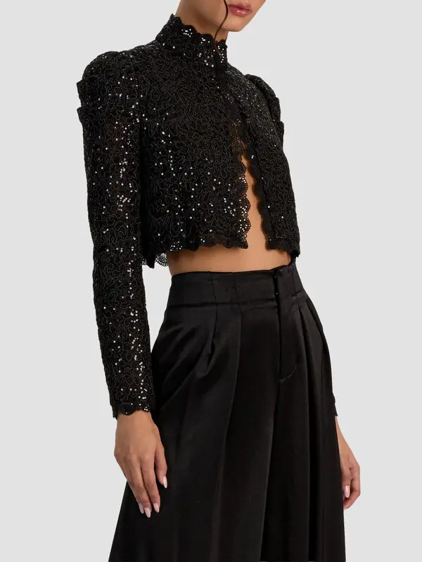 Alice + Olivia Thomasina Embellished Lace Crop Jacket