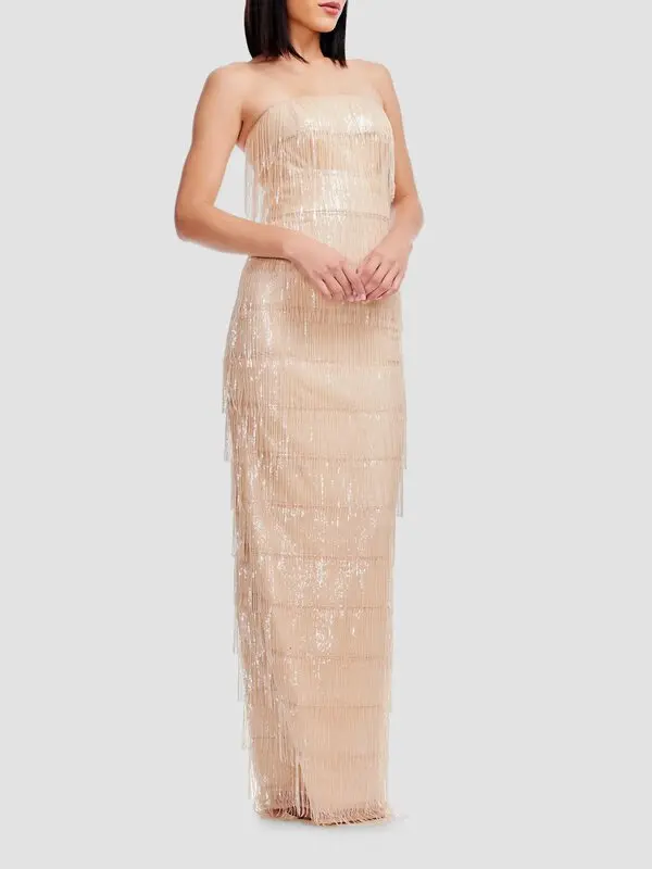 Dress The Population Tanya Sequin Fringed Strapless Gown