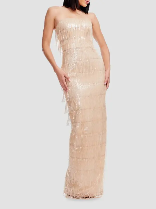 Dress The Population Tanya Sequin Fringed Strapless Gown