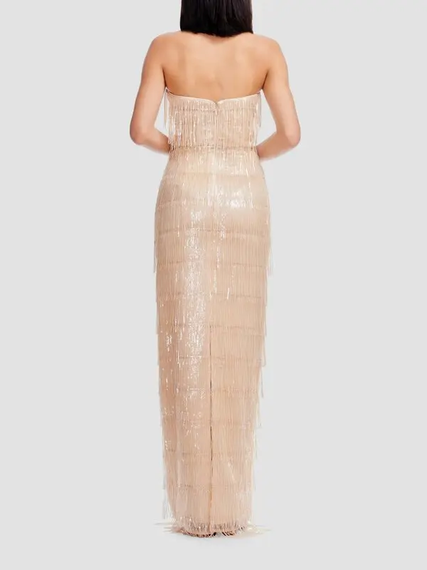 Dress The Population Tanya Sequin Fringed Strapless Gown
