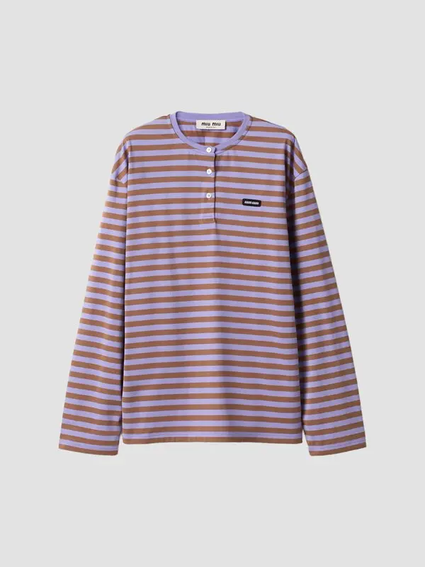 Miu Miu Striped Jersey T-shirt - Brown Multi