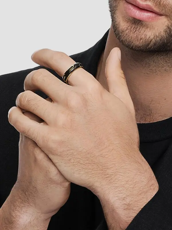 David Yurman Forged Carbon Band Ring With 18k Yellow Gold