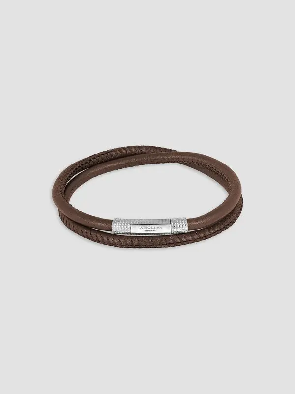 Tateossian Sterling Silver & Leather Wrap Bracelet - Brown