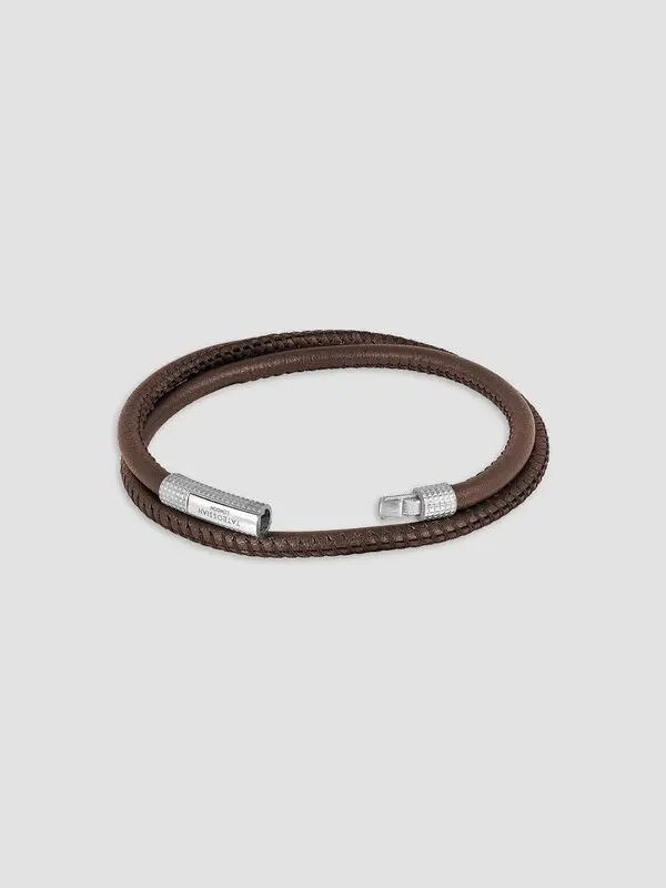 Tateossian Sterling Silver & Leather Wrap Bracelet