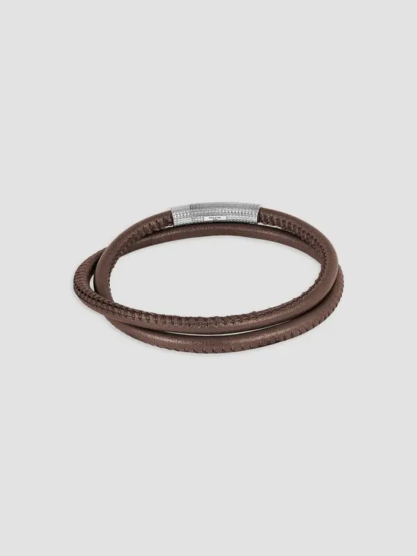 Tateossian Sterling Silver & Leather Wrap Bracelet
