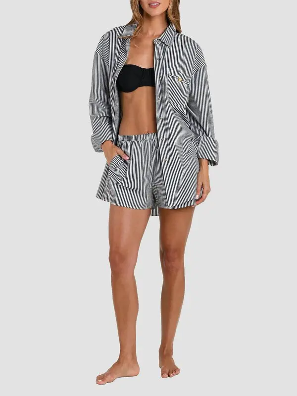 L'Agence Lorena Voyage Striped Cotton Cover-up Shirt