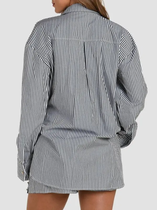 L'Agence Lorena Voyage Striped Cotton Cover-up Shirt