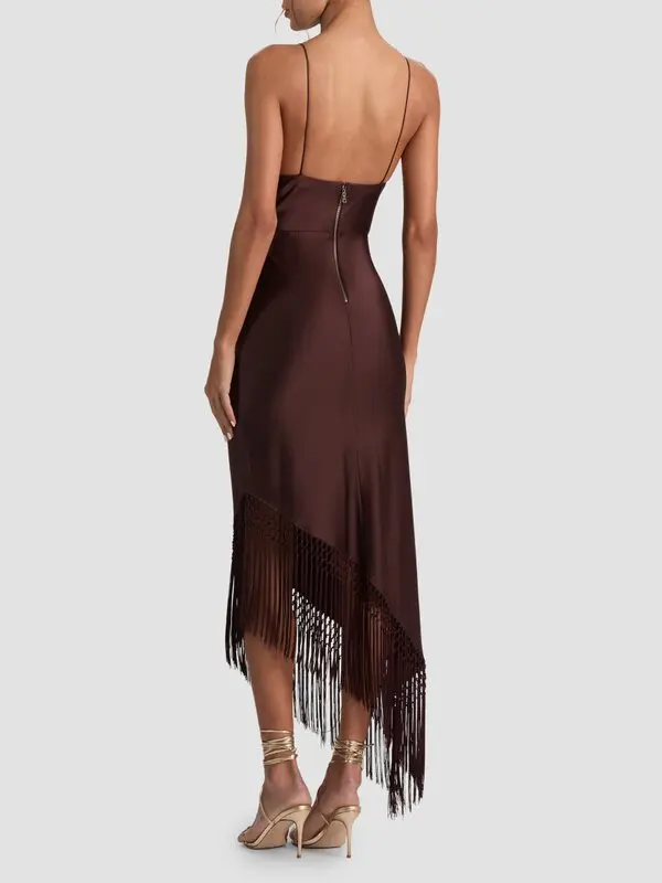 Alice + Olivia Harmony Drapey Slip Fringe Midi Dress