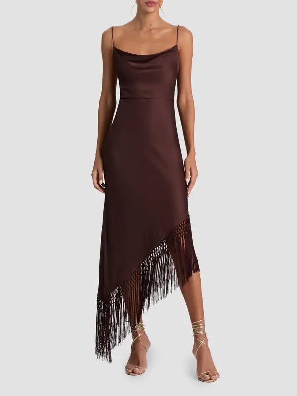 Alice + Olivia Harmony Drapey Slip Fringe Midi Dress