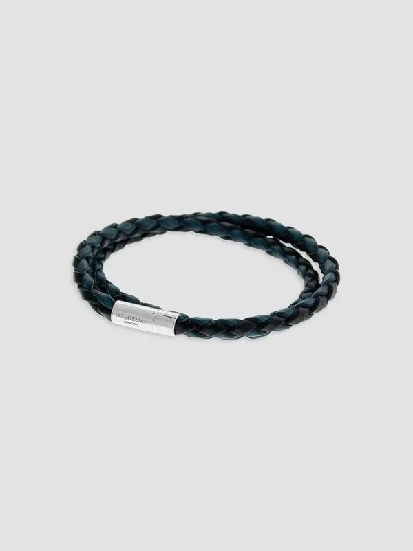 Tateossian Braided Leather & Sterling Silver Wrap Bracelet