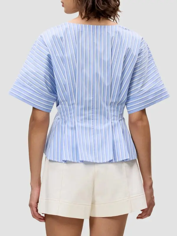 Rebecca Taylor Priya Striped Poplin V-neck Blouse