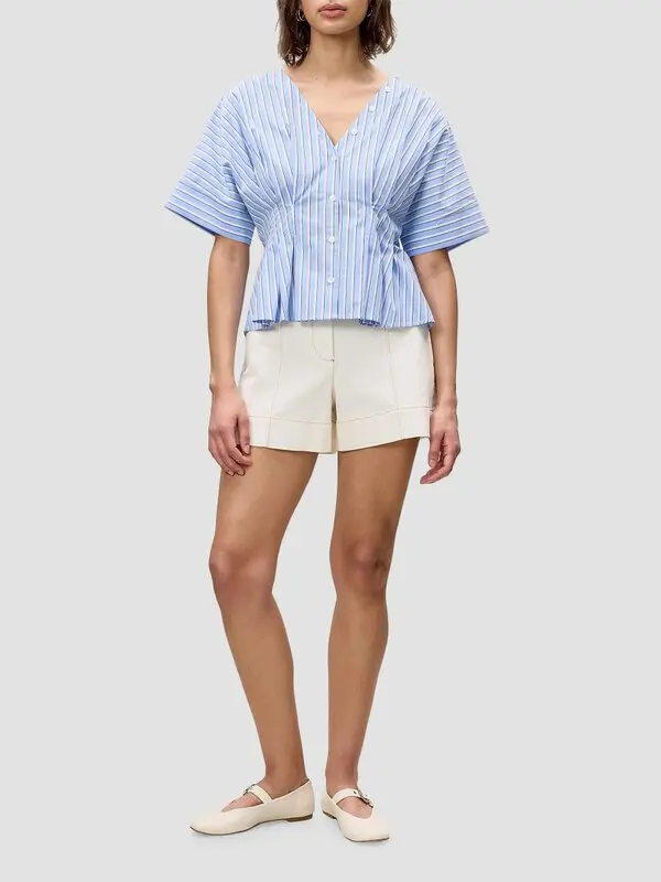 Rebecca Taylor Priya Striped Poplin V-neck Blouse