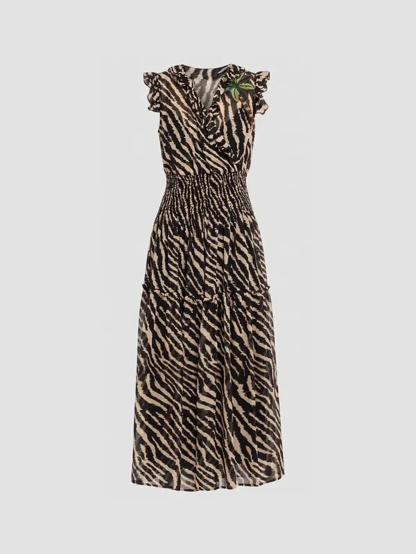 MAISON COMMON Embroidered Zebra Silk Georgette Midi-dress