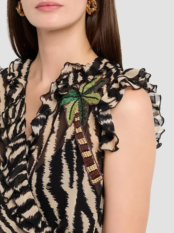 MAISON COMMON Embroidered Zebra Silk Georgette Midi-dress