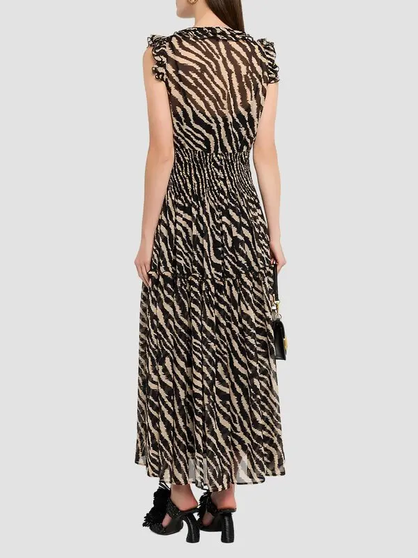 MAISON COMMON Embroidered Zebra Silk Georgette Midi-dress