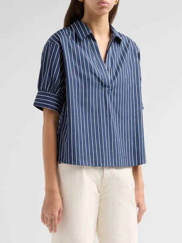 FRAME The Popover Striped Cotton Top