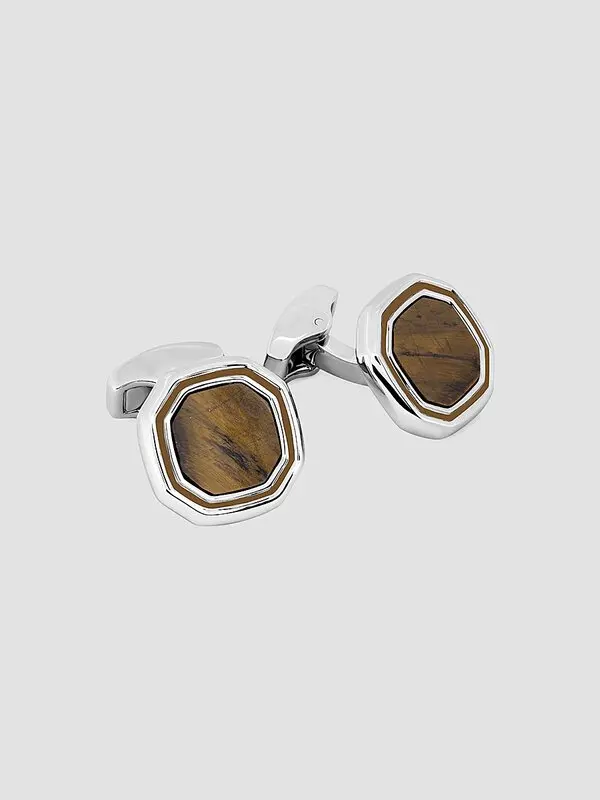 Tateossian Tiger's Eye & Rhodium-plated Octagon Cufflinks
