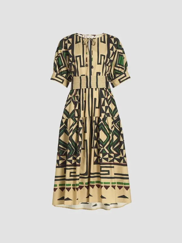 MAISON COMMON Abstract-print Cotton A-line Midi-dress