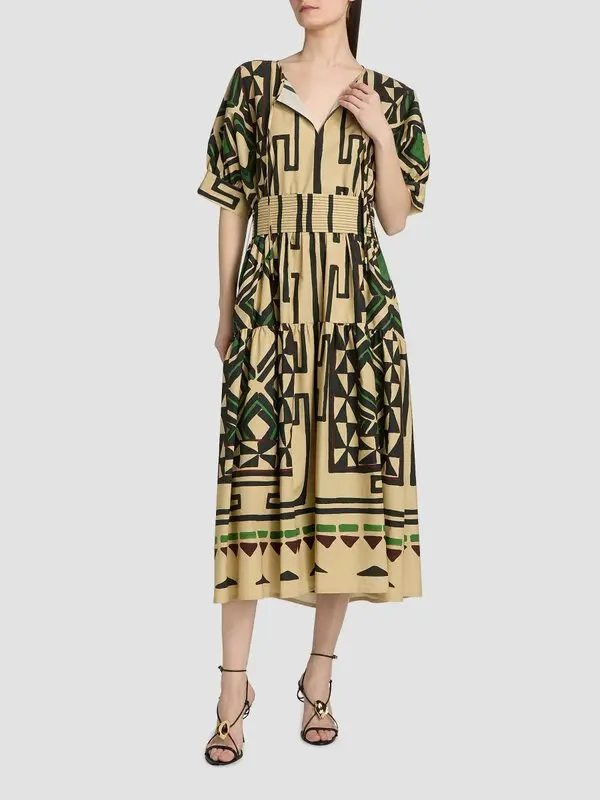 MAISON COMMON Abstract-print Cotton A-line Midi-dress