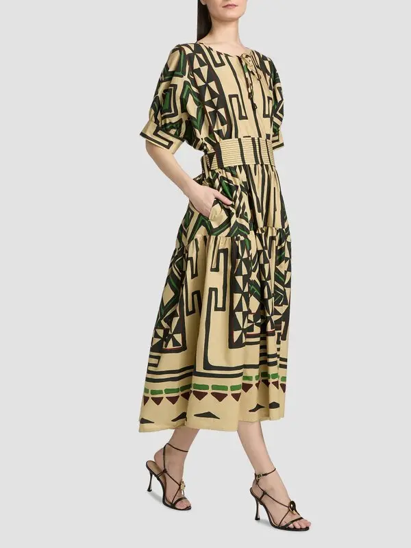 MAISON COMMON Abstract-print Cotton A-line Midi-dress