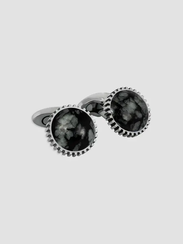 Tateossian Titanium & Line Stone Gear Cufflinks