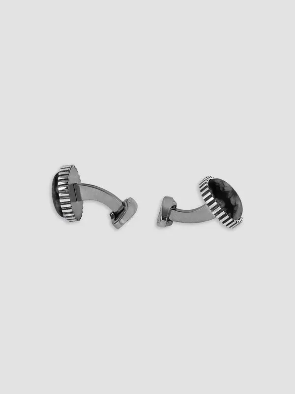 Tateossian Titanium & Line Stone Gear Cufflinks