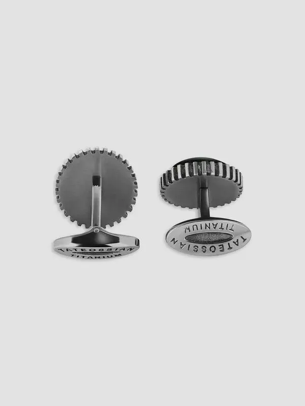 Tateossian Titanium & Line Stone Gear Cufflinks