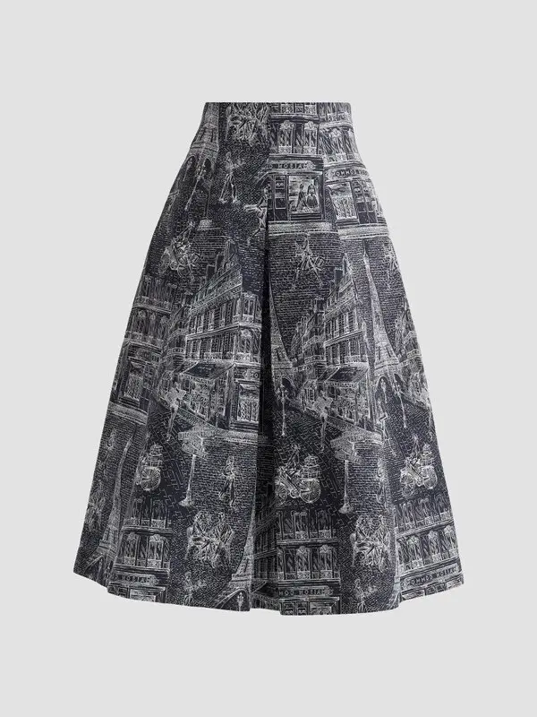 MAISON COMMON Jacquard Town Print Midi Skirt - Navy
