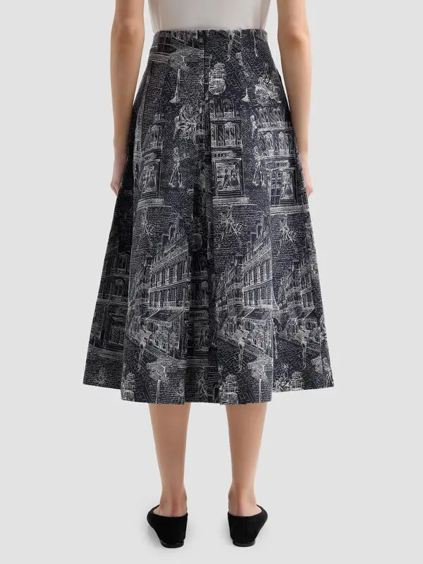 MAISON COMMON Jacquard Town Print Midi Skirt - Navy
