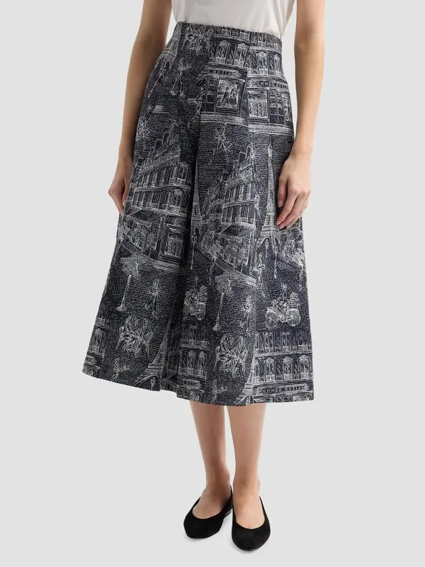 MAISON COMMON Jacquard Town Print Midi Skirt - Navy