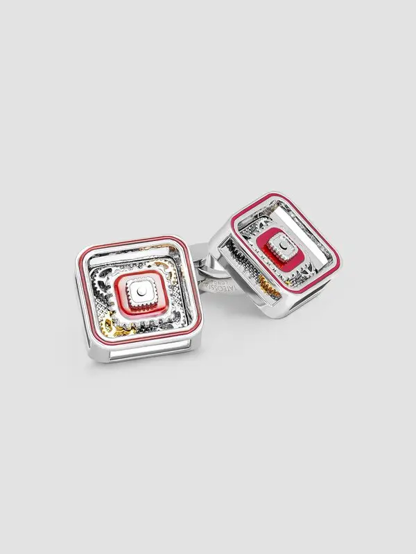 Tateossian Silvertone & Enamel Gear Cufflinks
