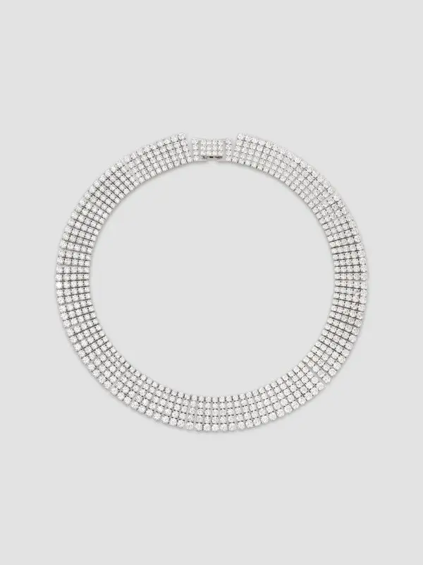 Adriana Orsini Diana Drama Rhodium-plated & Cubic Zirconia Collar Necklace - Silver