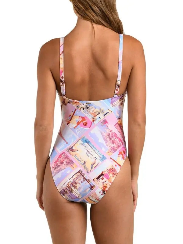 L'Agence Remi Postcard Print One-piece Swimsuit