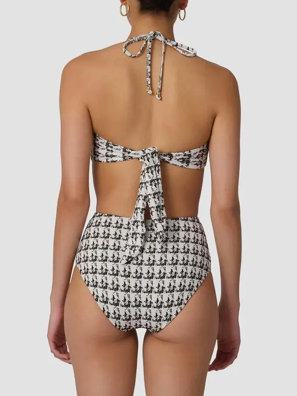 Shoshanna Houndstooth Halterneck Bikini Top