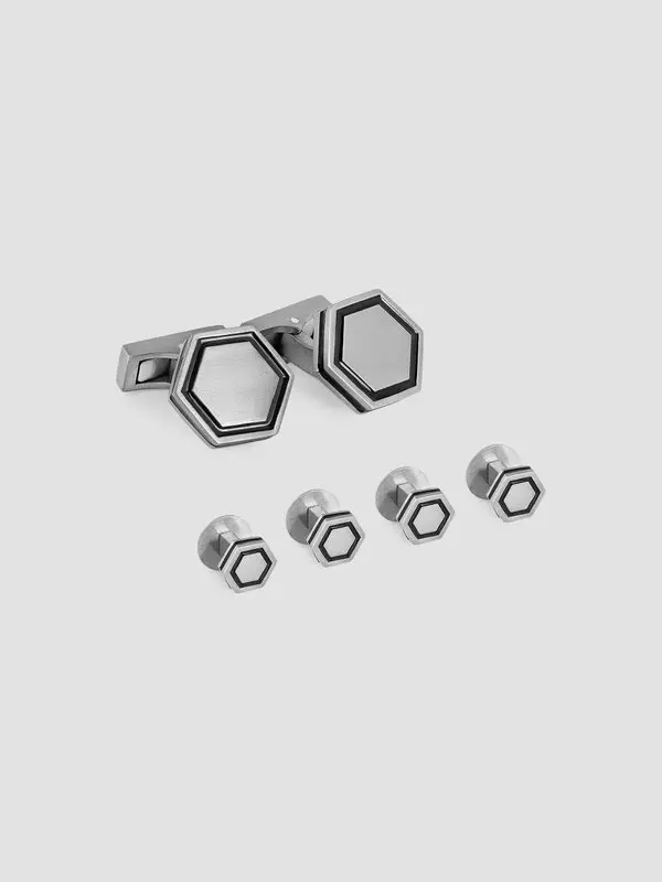 Tateossian X Lamborghini Hex Titanium-enamel Cufflinks & Shirt Stud Set - Black Enamel