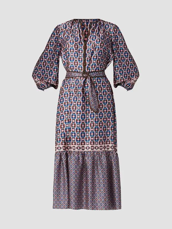 Shoshanna Scout Geometric Tie-waist Midi-dress