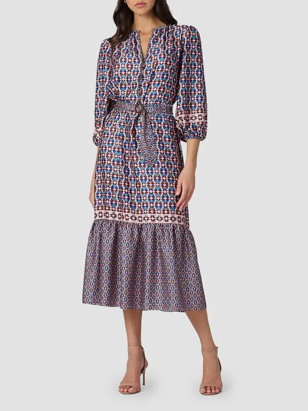 Shoshanna Scout Geometric Tie-waist Midi-dress