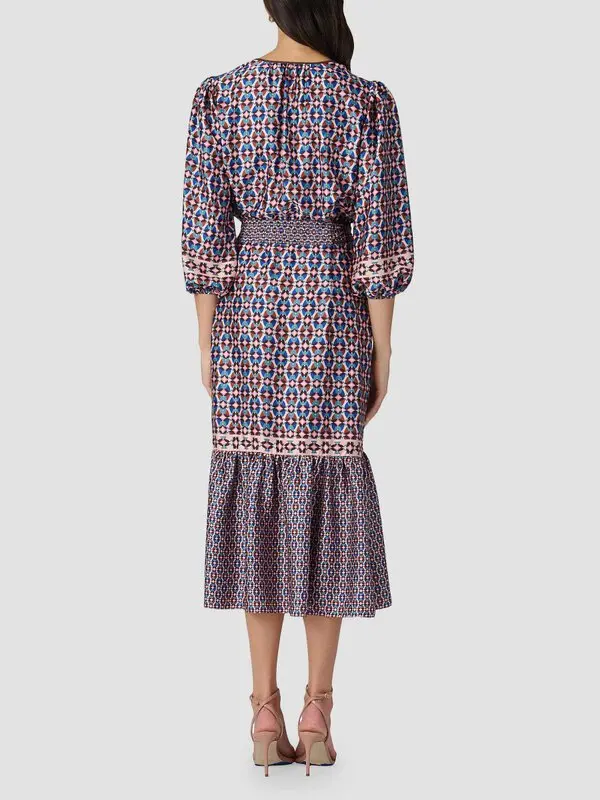 Shoshanna Scout Geometric Tie-waist Midi-dress