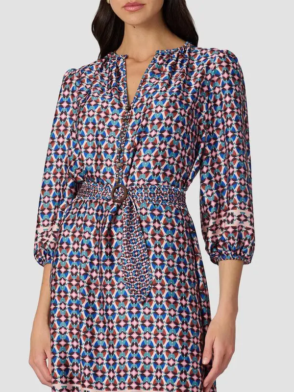 Shoshanna Scout Geometric Tie-waist Midi-dress