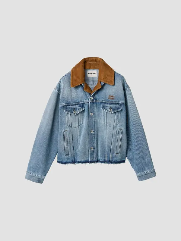 Miu Miu Washed Denim And Suede Blouson Jacket
