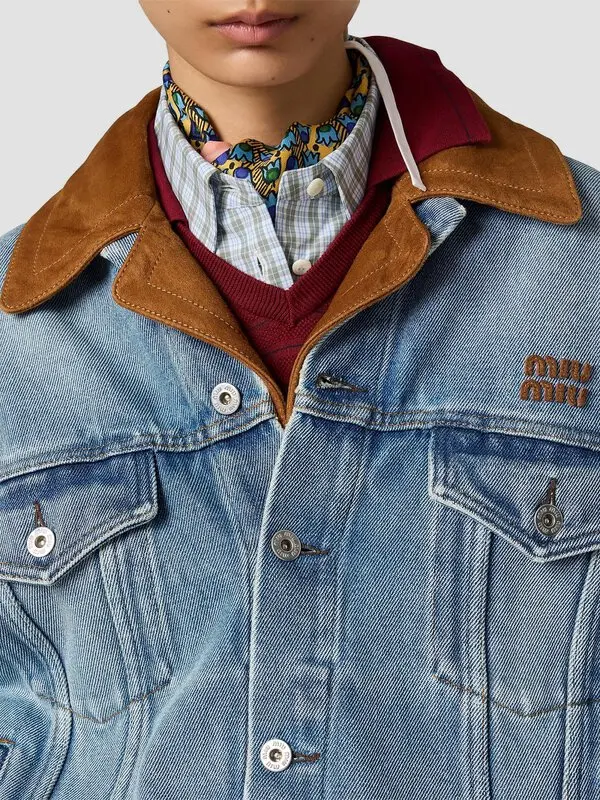 Miu Miu Washed Denim And Suede Blouson Jacket