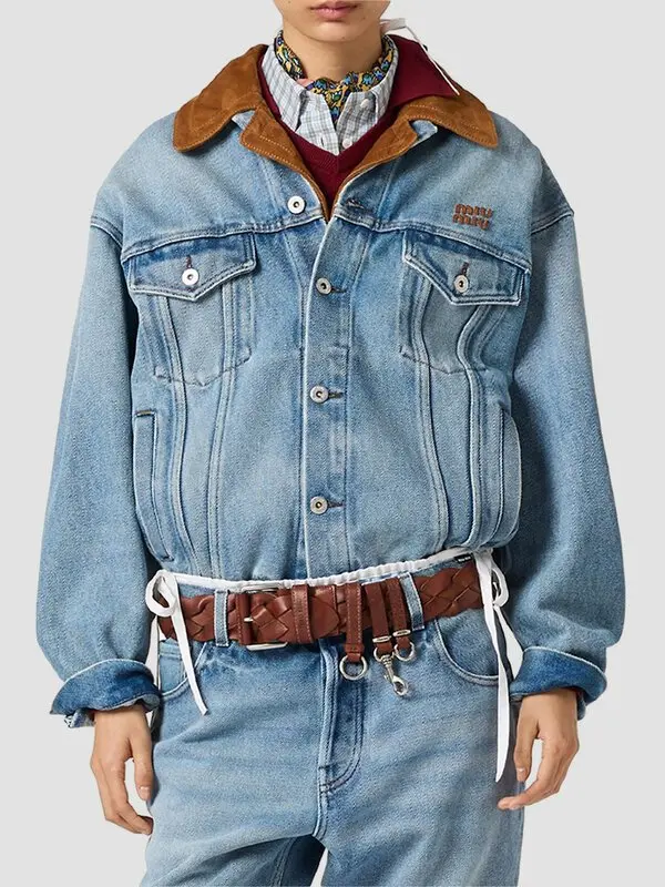 Miu Miu Washed Denim And Suede Blouson Jacket