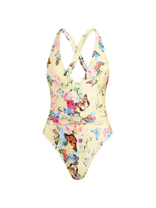 L'Agence Lisa Garden Butterflies Plunge One-piece Swimsuit - Multi