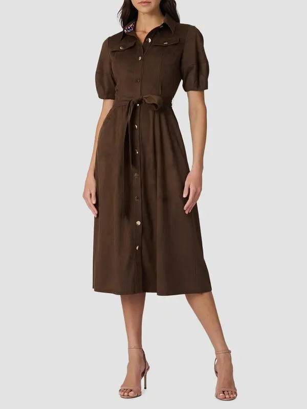 Shoshanna Mara Faux-suede Button-front Midi-dress