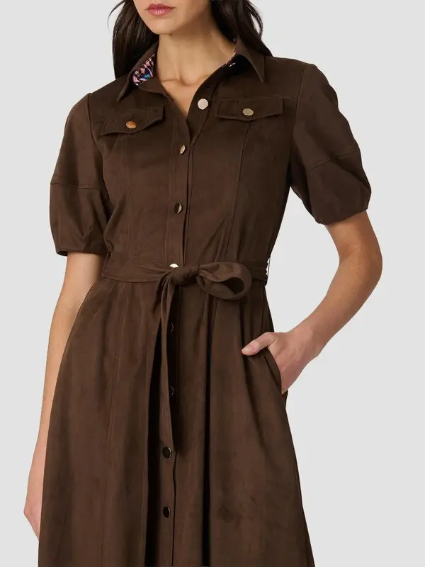 Shoshanna Mara Faux-suede Button-front Midi-dress